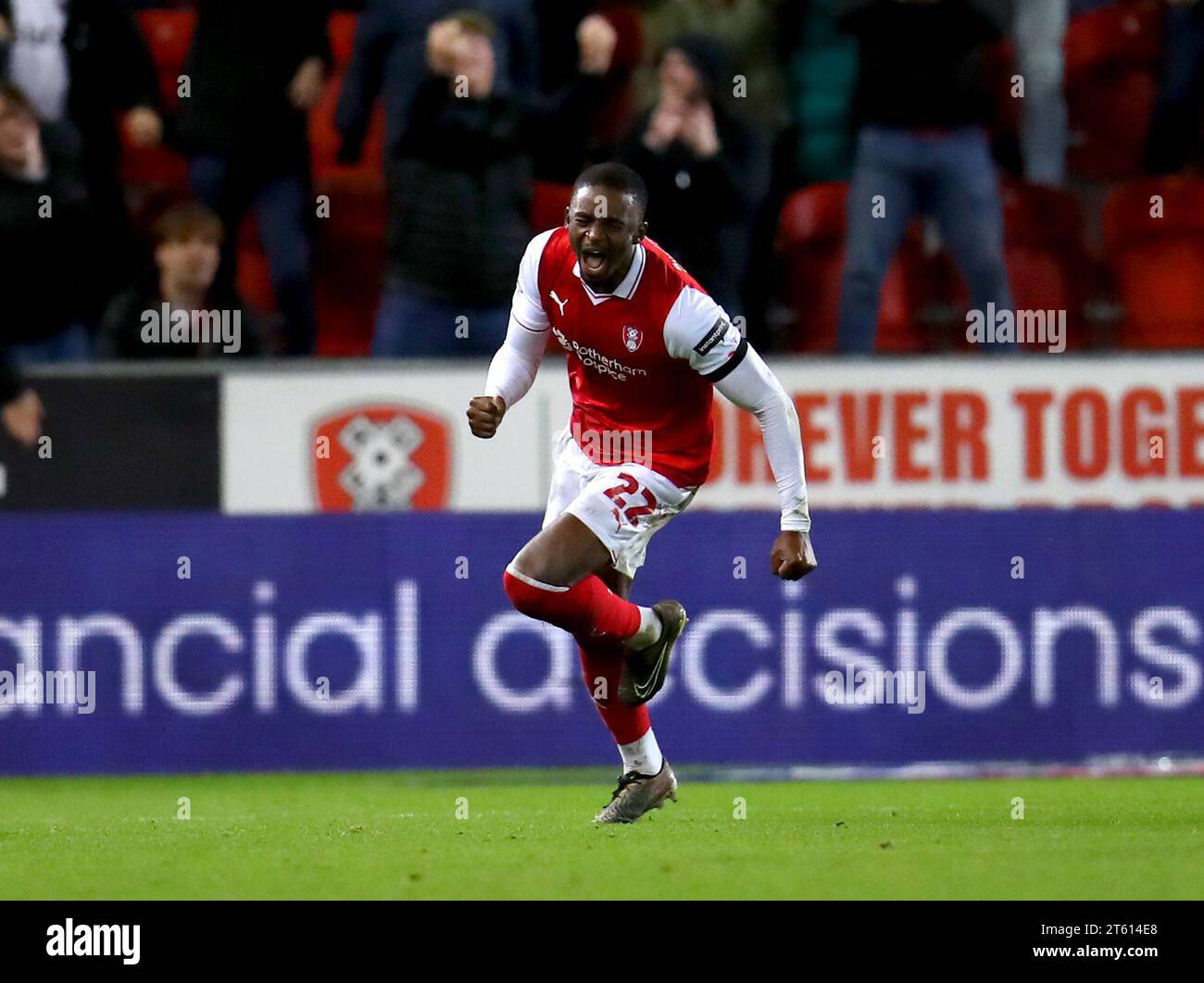 Rotherham United's Hakeem Odoffin celebrates after team-mate Christ ...
