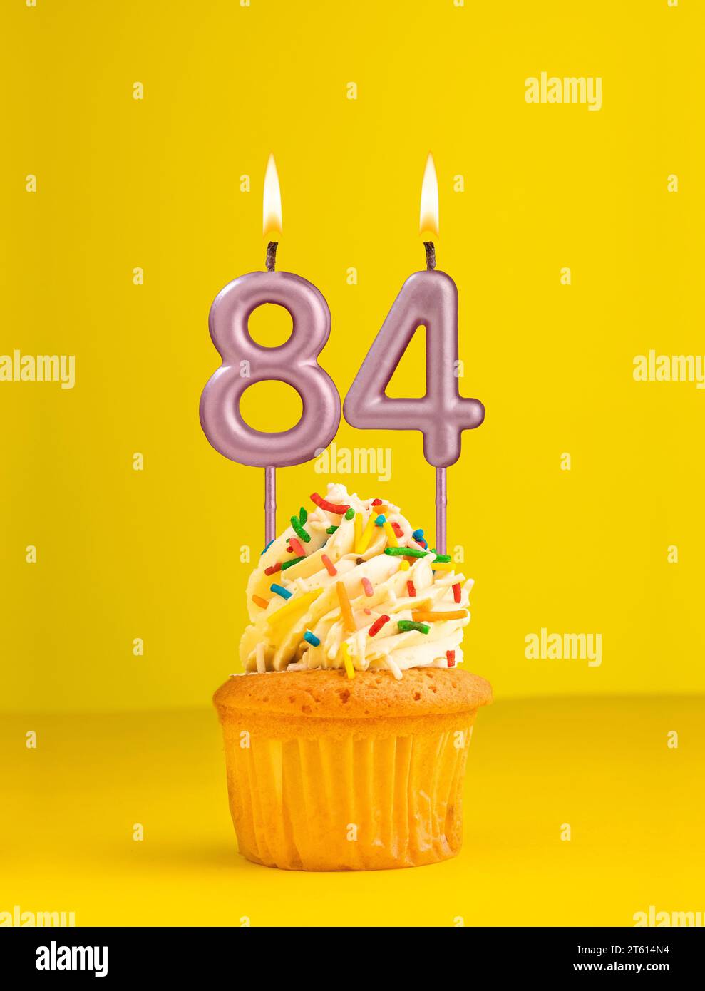 Number 84 candle - Birthday card design in yellow background Stock ...
