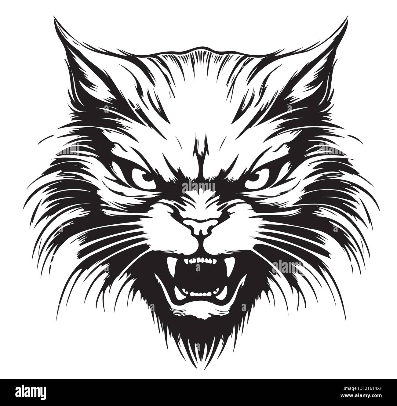 Angry cat head isolated illustration. Black color on white background ...