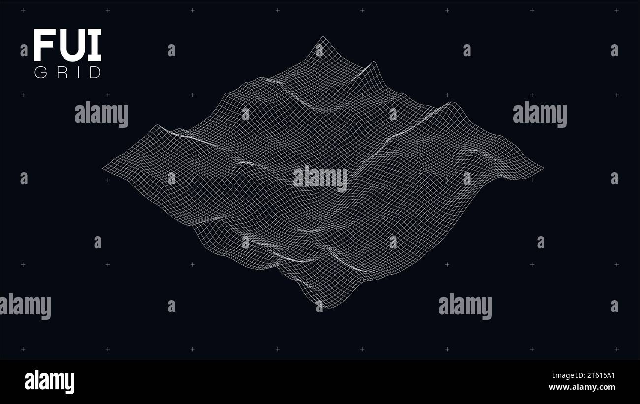 FUI GUI 3D Vector Landscape Scan Grid. Abstract futuristic background ...