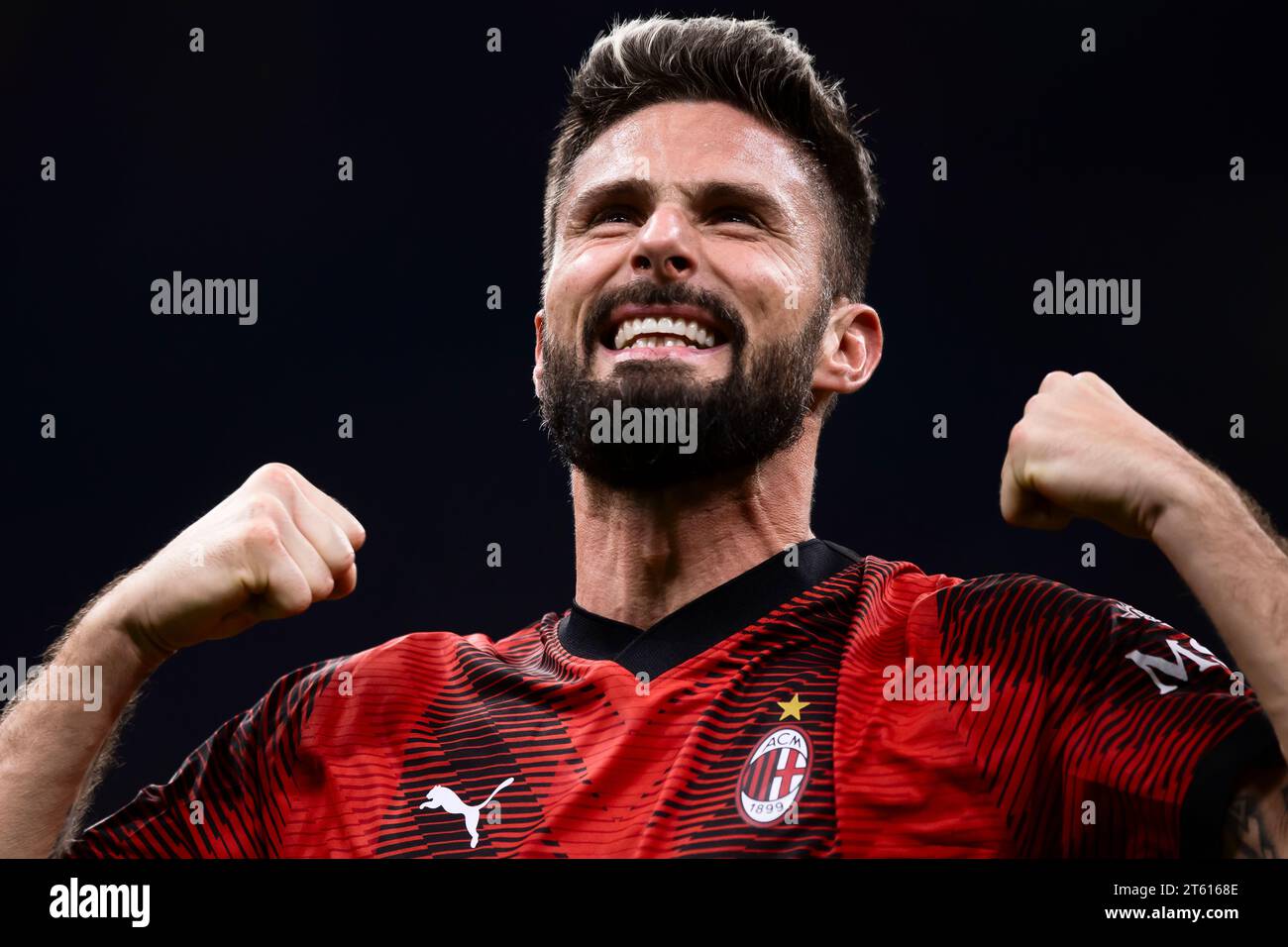 Milan, Italy. 7 November 2023. Olivier Giroud of AC Milan celebrates at ...