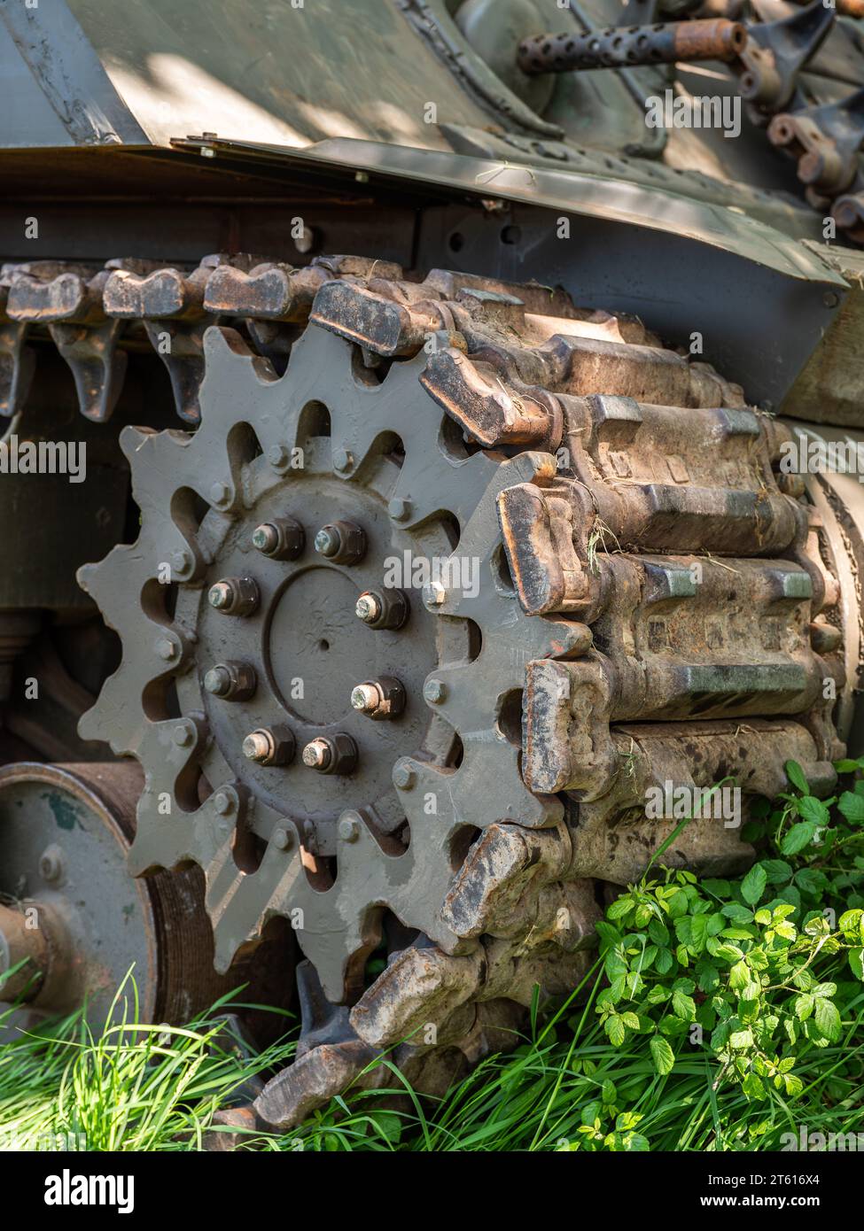 American Sherman Tank, close up of the front wheel and track Stock ...