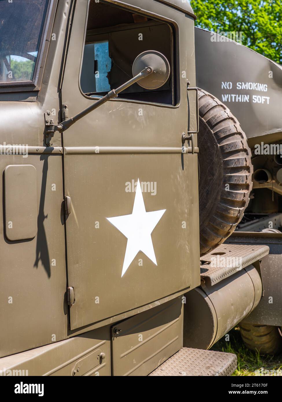 Side view of an American military vehicle showing the five pointed star ...