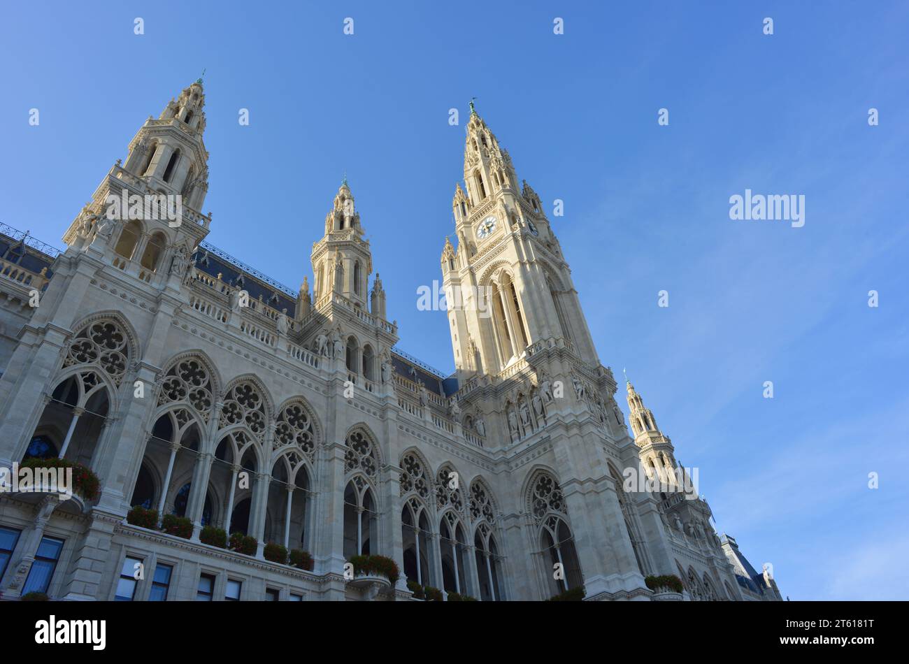 Vienna, city hall detail architecture facade and gothic window, white ...