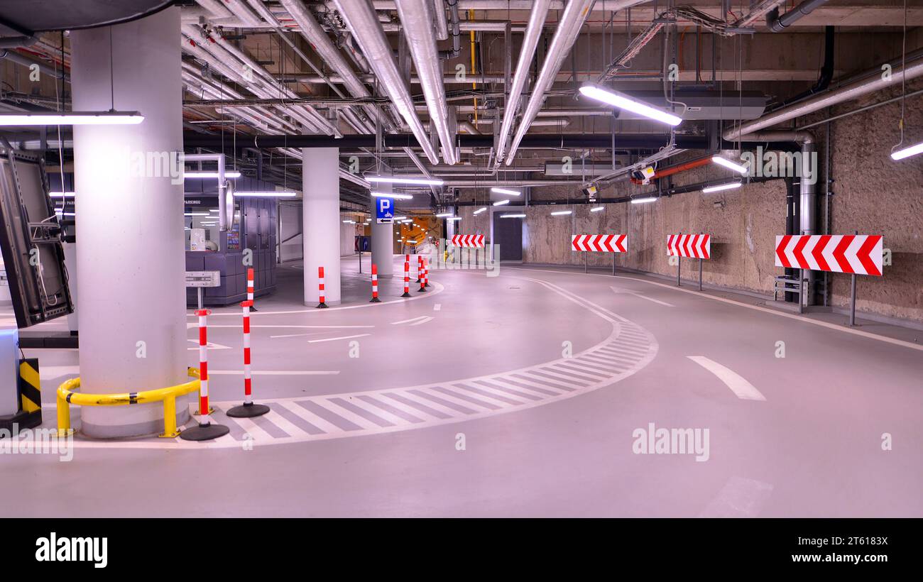 Parking lot entrance and exit. Automobile parking inside Stock Photo ...