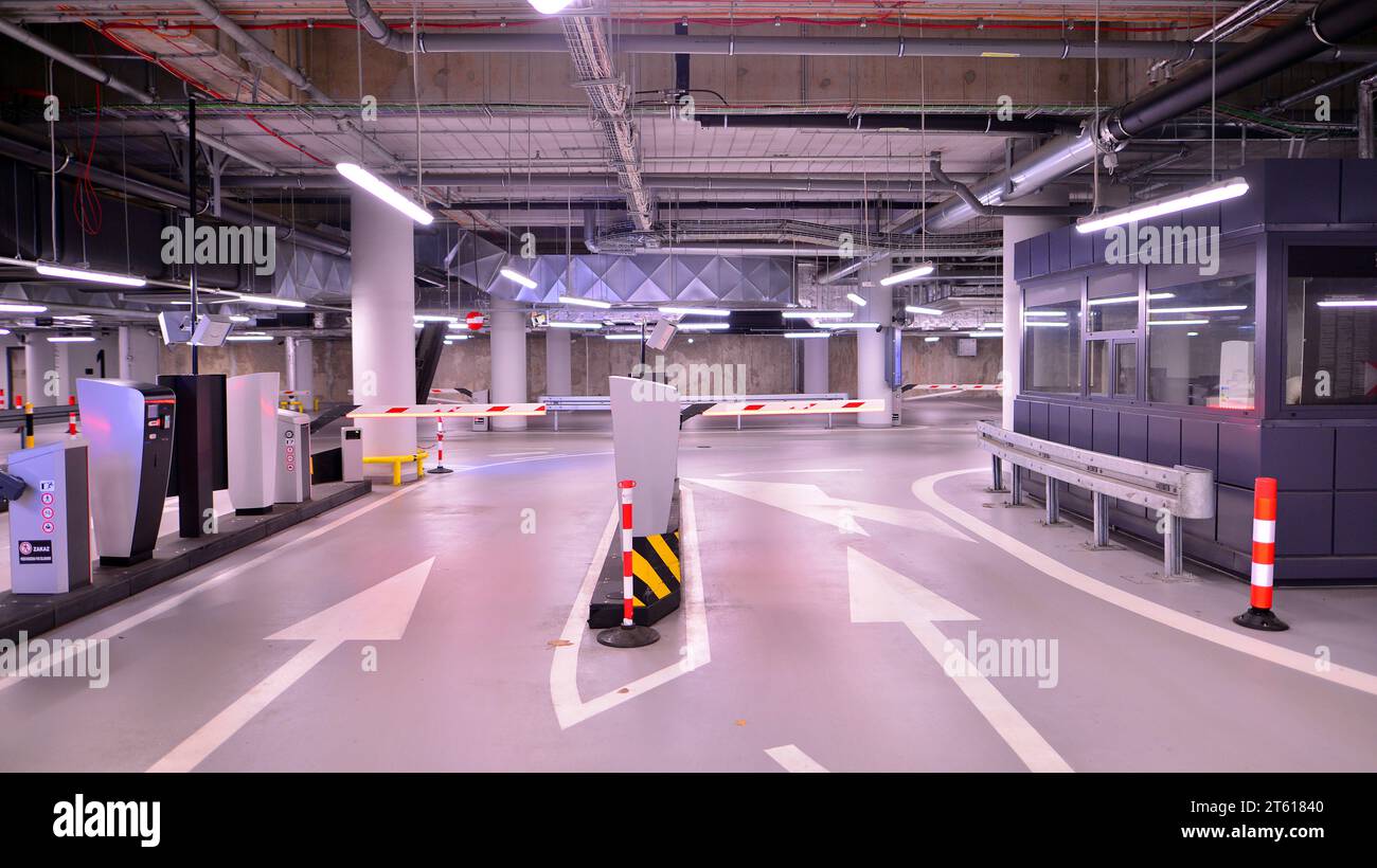 Parking lot entrance and exit. Automobile parking inside Stock Photo ...