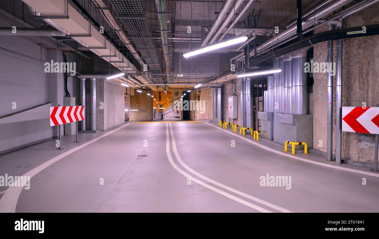Parking lot entrance and exit. Automobile parking inside Stock Photo ...