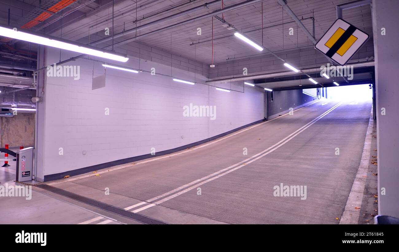 Parking lot entrance and exit. Automobile parking inside Stock Photo ...