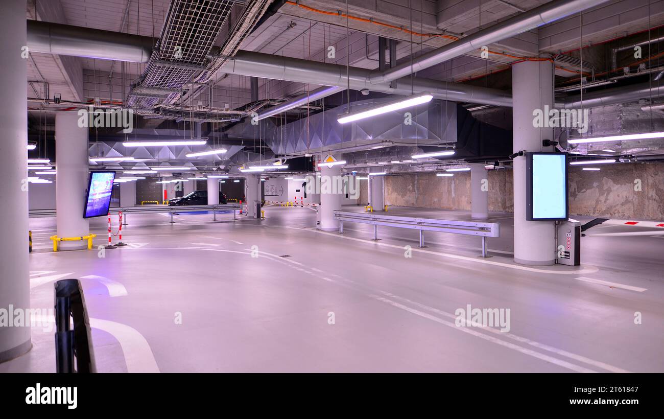 Parking lot entrance and exit. Automobile parking inside Stock Photo ...