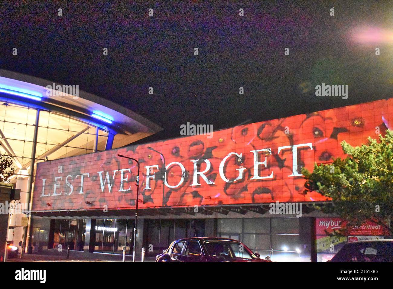 A projection of poppies for Remembrance Day at Midsummer Place shopping ...