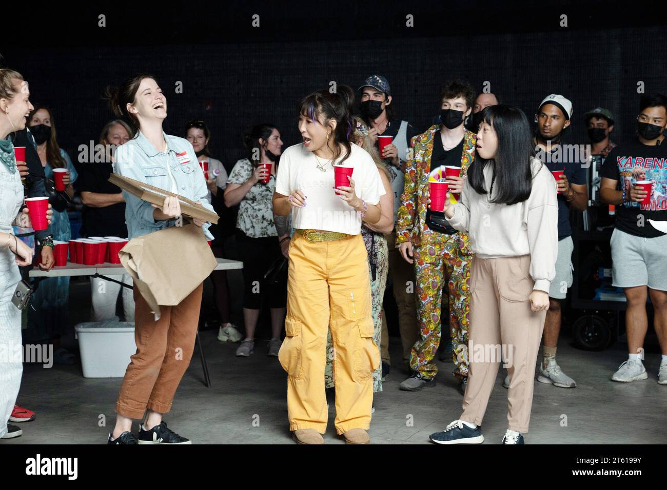 QUIZ LADY, from left: producer Jen D'Angelo, Sandra Oh, Awkwafina, on ...