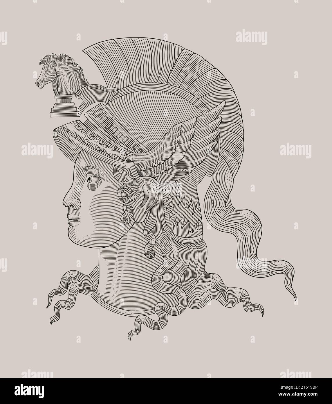 Goddess athena from greek roman, vintage engraving drawing style ...