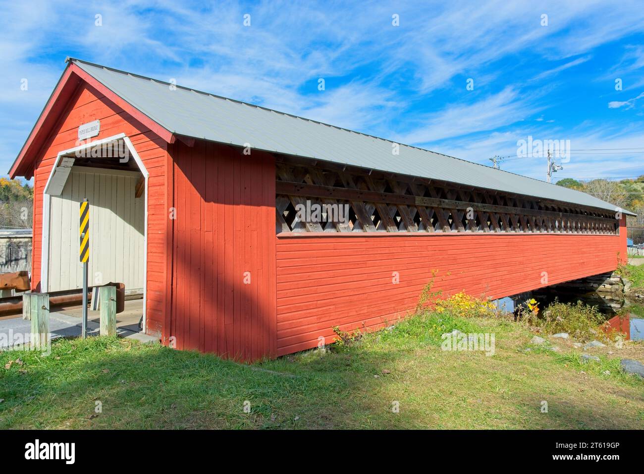 The 1889 Paper Mill Village wooden covered bridge over Walloomsac River ...
