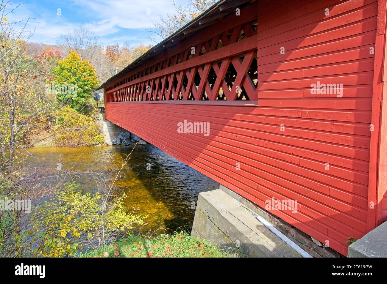 The 1840 wooden Henry covered bridge over Walloomsac River a 121 feet ...