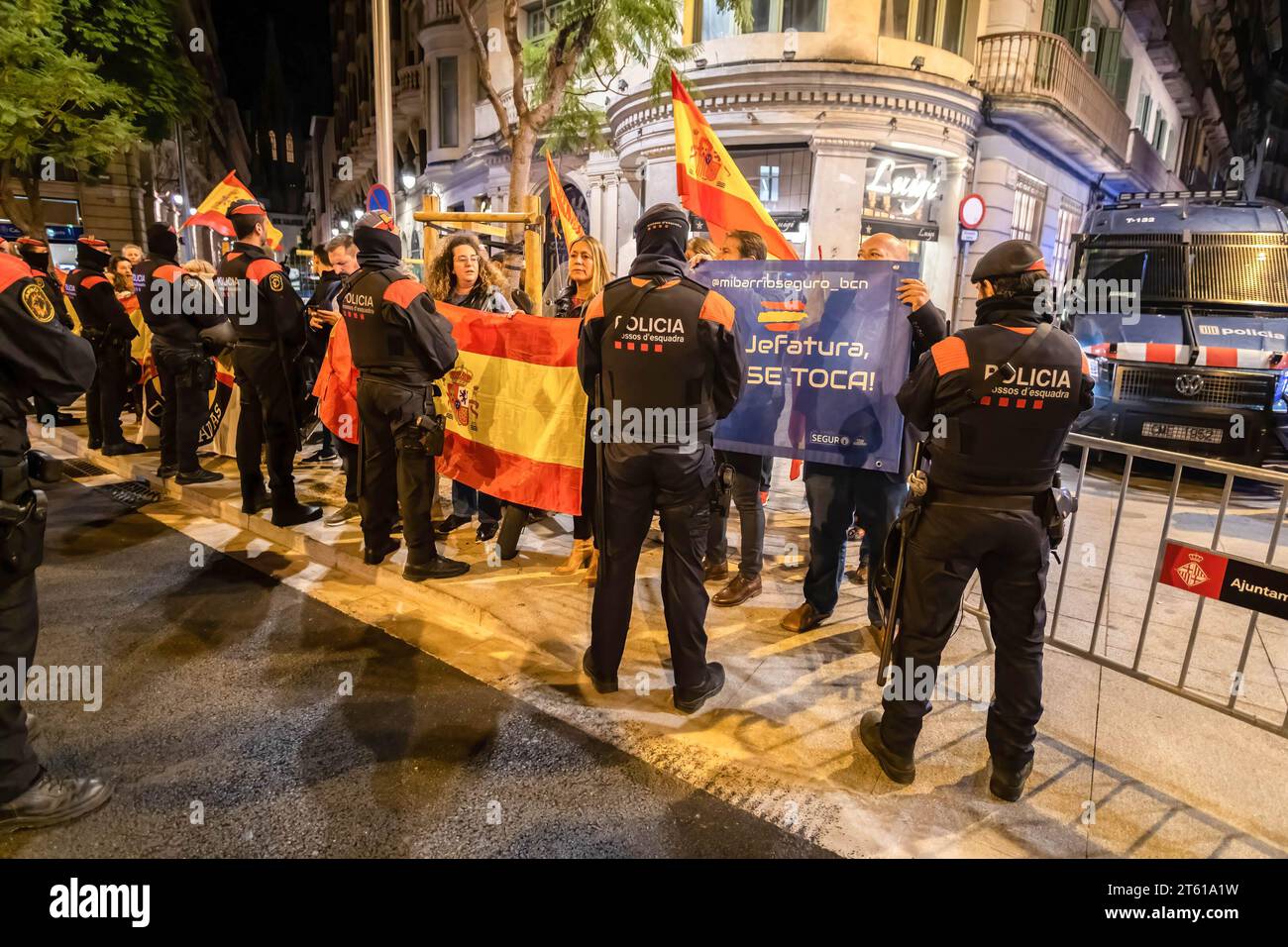 Barcelona, Spain. 07th Nov, 2023. Spanish nationalists are seen behind ...