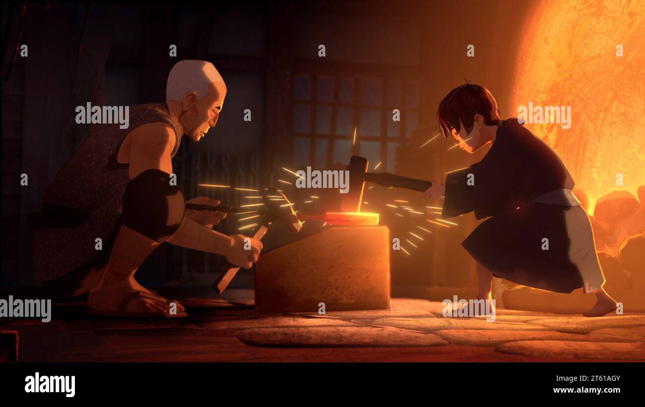 BLUE EYE SAMURAI, from left: Swordmaker (voice: Cary-Hiroyuki Tagawa ...