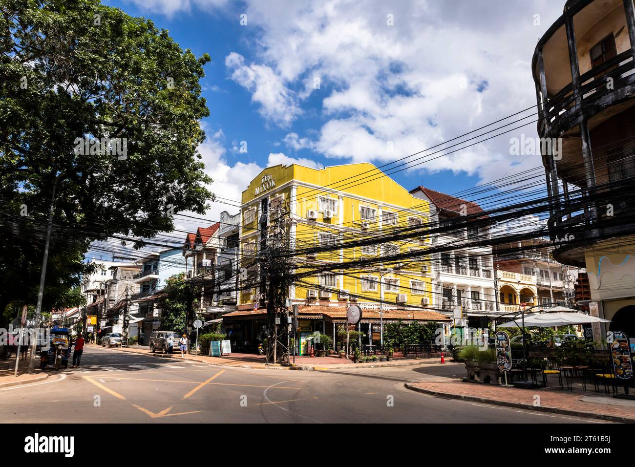 Buindings and houses, street of city center, Vientiane, Laos, Southeast ...