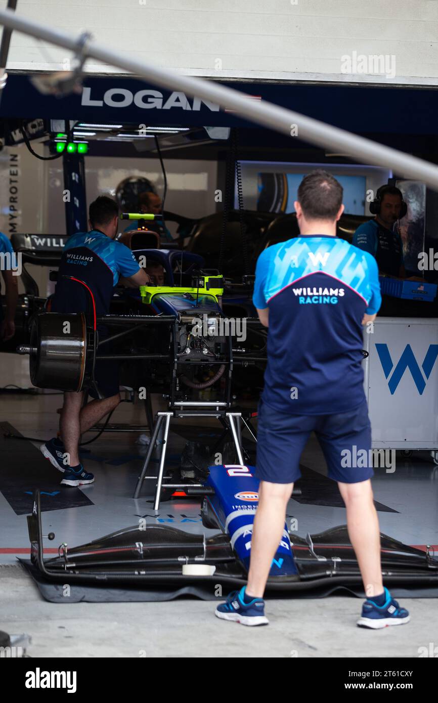 MECHANICS working on the WILLIAMS RACING car at the garage as part of the 2023 F1 Sao Paulo ...