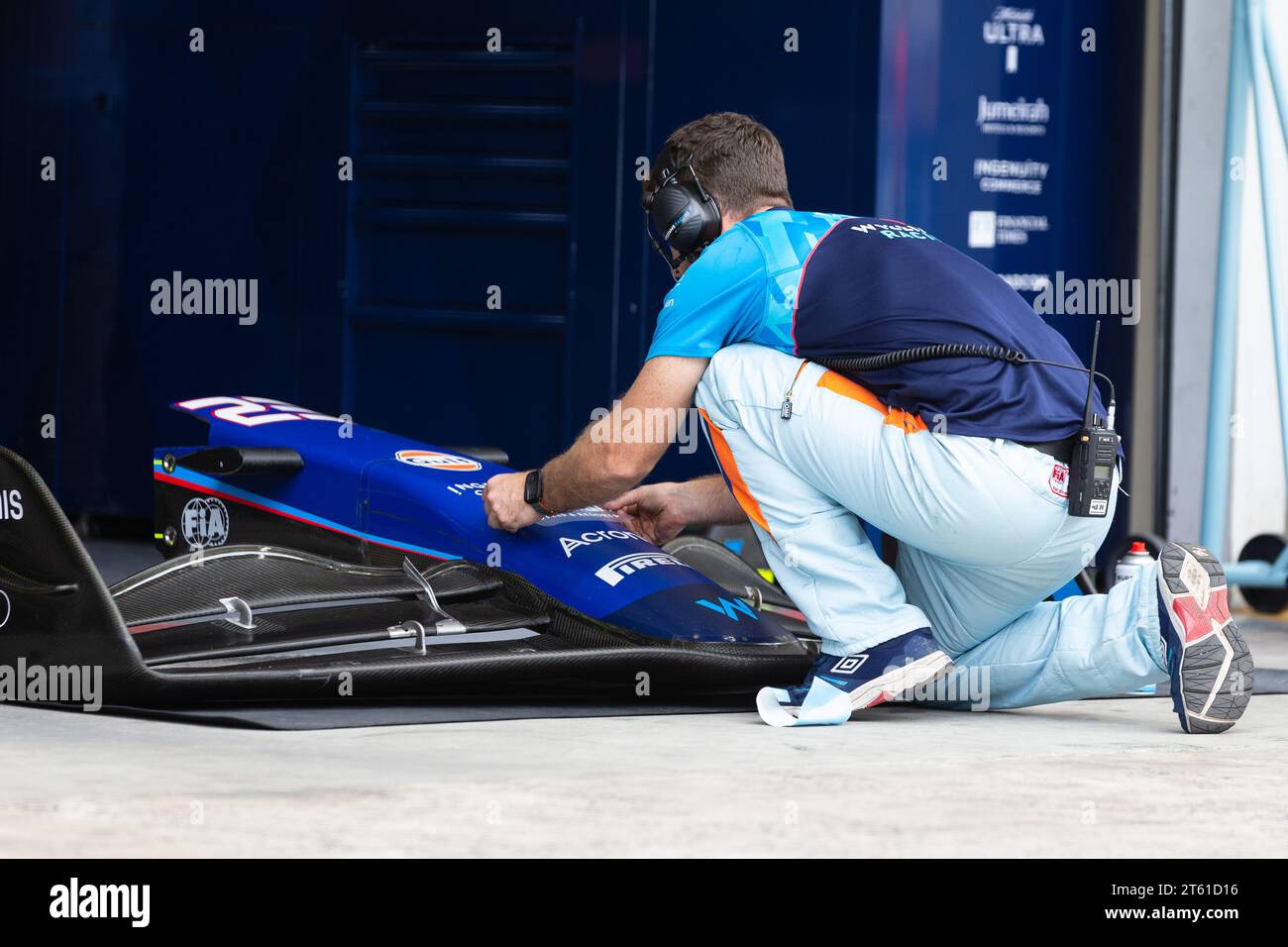 MECHANICS working on the WILLIAMS RACING car at the garage as part of the 2023 F1 Sao Paulo ...