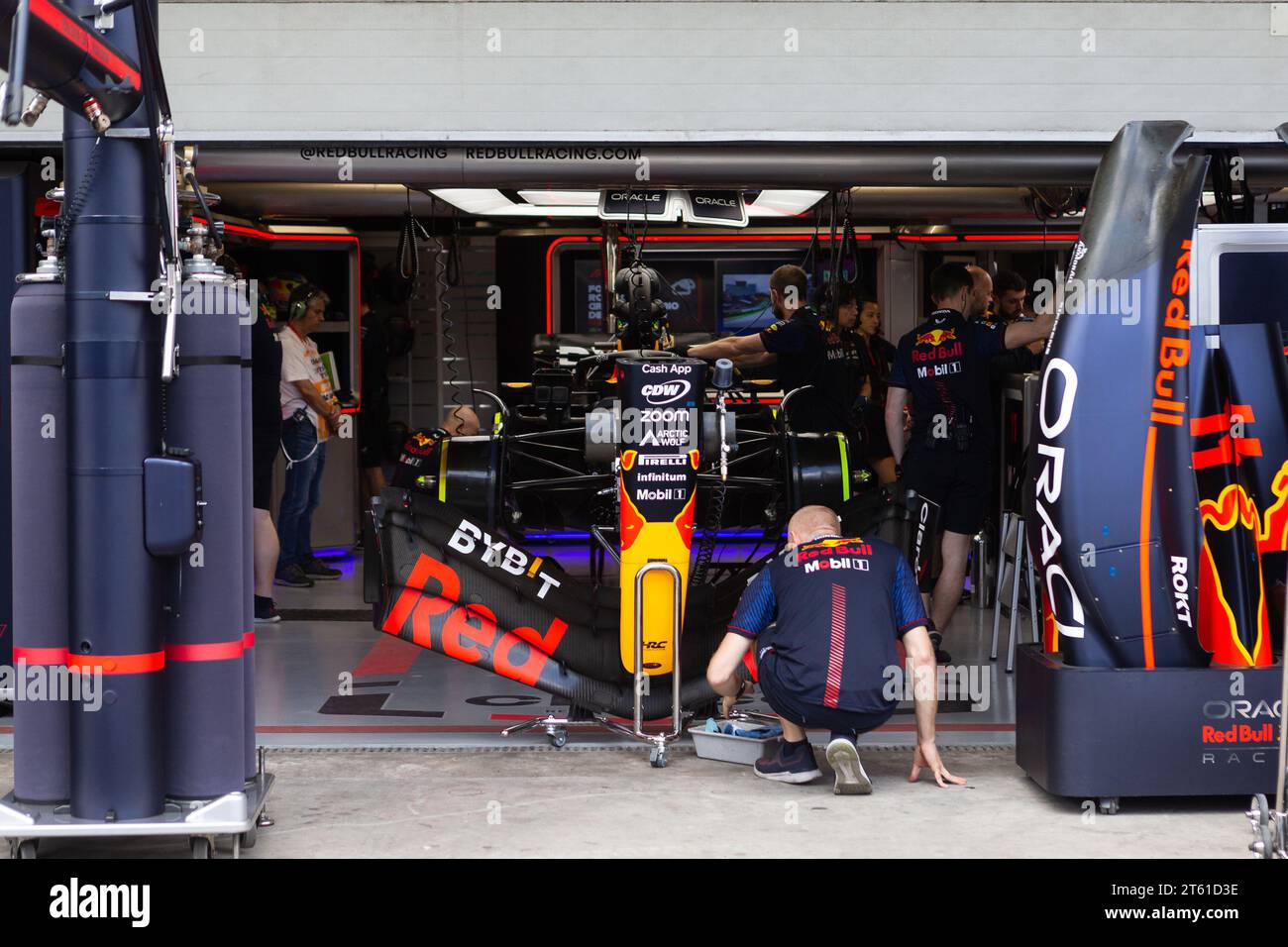 The ORACLE RED BULL RACING garage as part of the 2023 F1 Sao Paulo ...