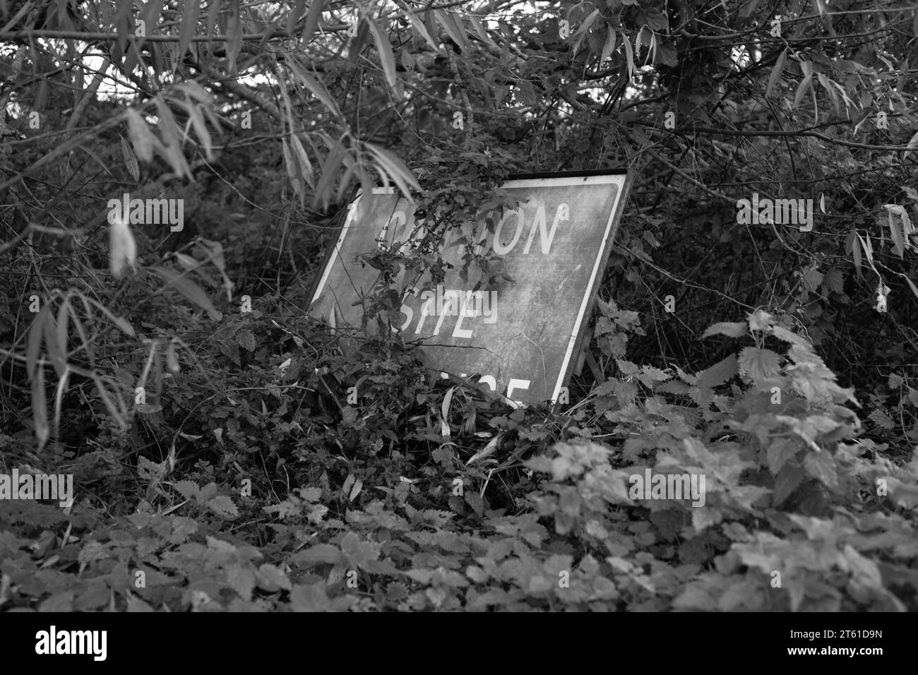 Obscured Caution Site Entrance red sign New housing developments on ...