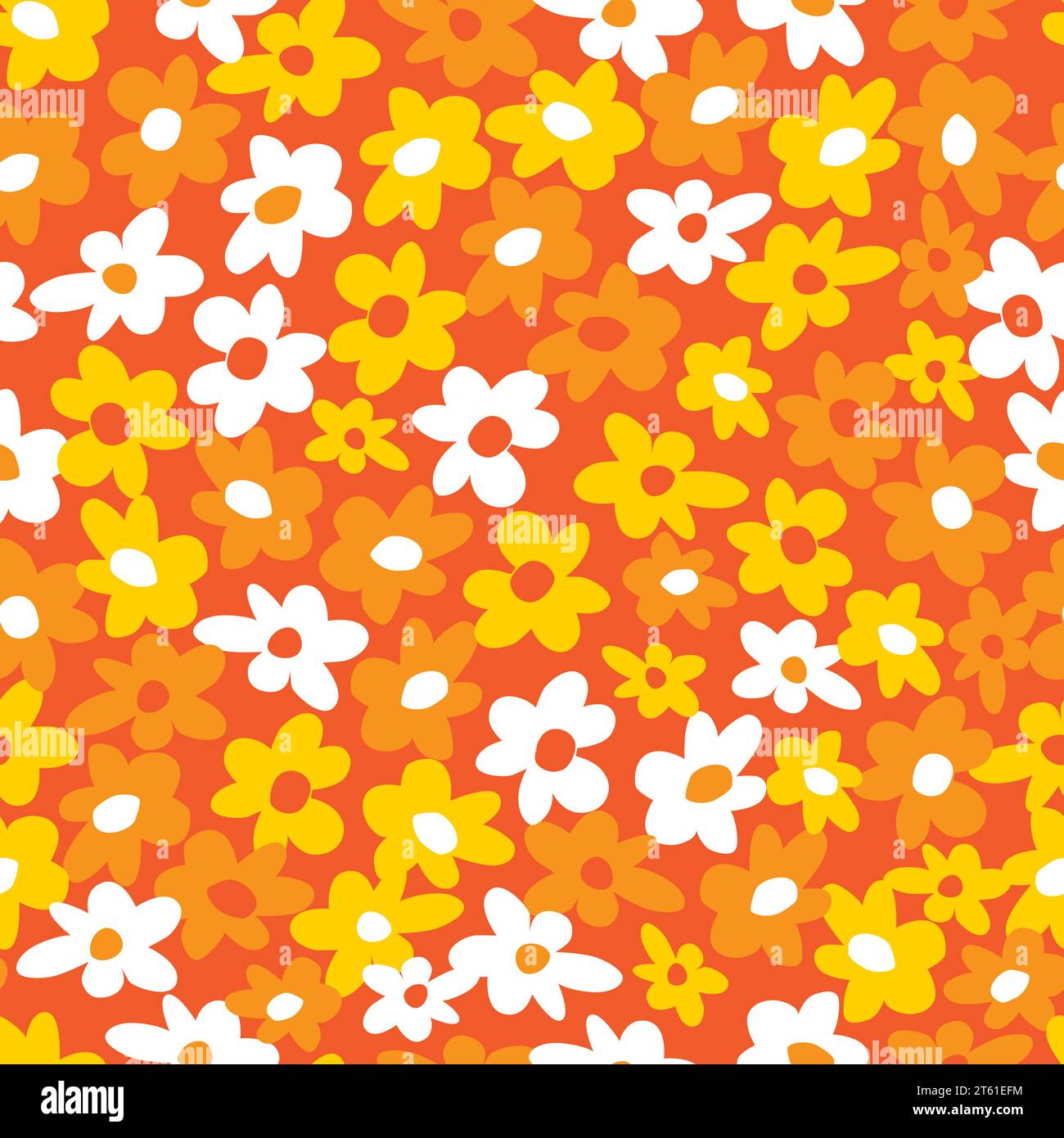 Vector orange cute naive cheeky daisy flowers seamless pattern childish ...