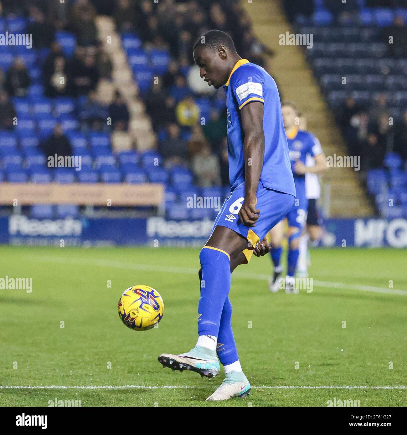 Shrewsbury, UK. 07th Nov, 2023. Shrewsbury's Jason Sraha in attacking ...