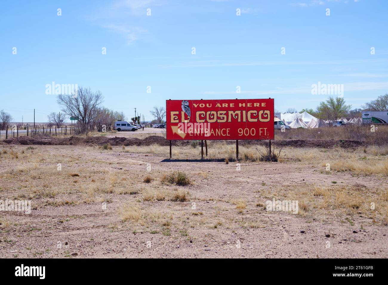 Marfa, Texas - March 1, 2019: El Cosmico You Are Here entrance ...