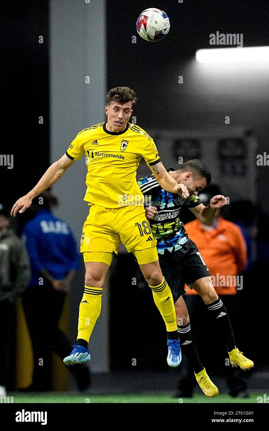 Columbus Crew defender Malte Amundsen (18) and Atlanta United defender ...