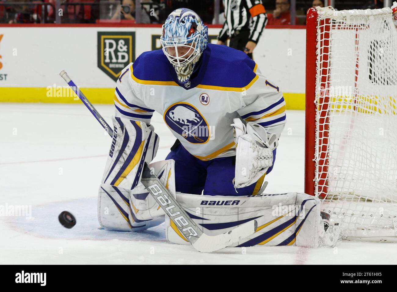 Buffalo Sabres goaltender Ukko-Pekka Luukkonen (1) watches a shot from ...