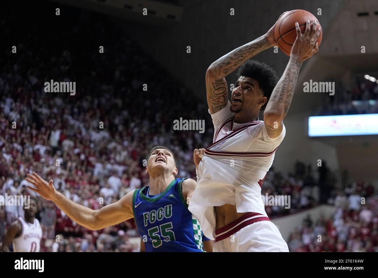 Indiana's Kel'el Ware (1) grabs a rebound against Florida Gulf Coast's ...