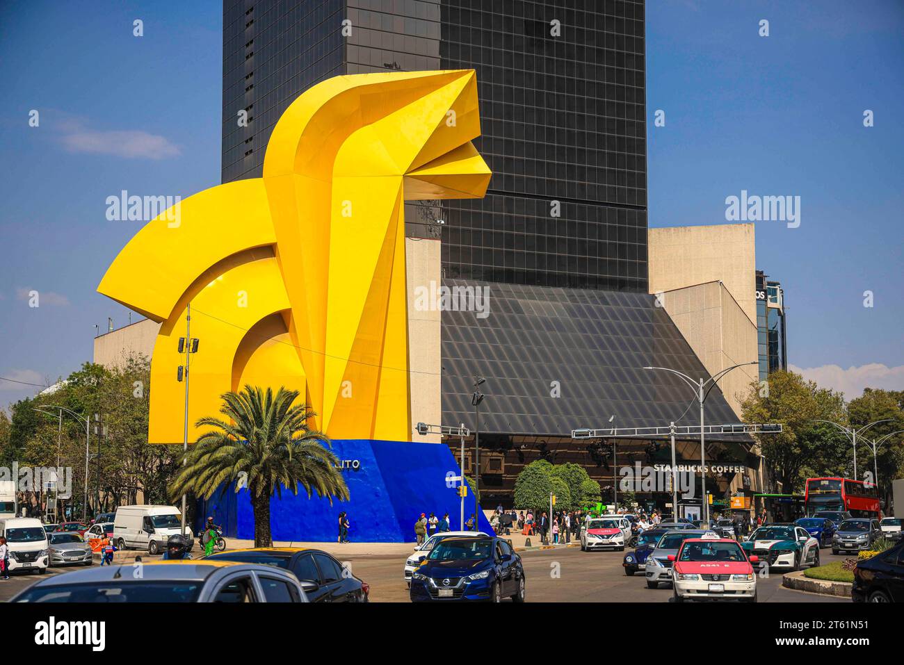 Statue El Caballito, yellow in color by sculptor Enrique Carbajal ...