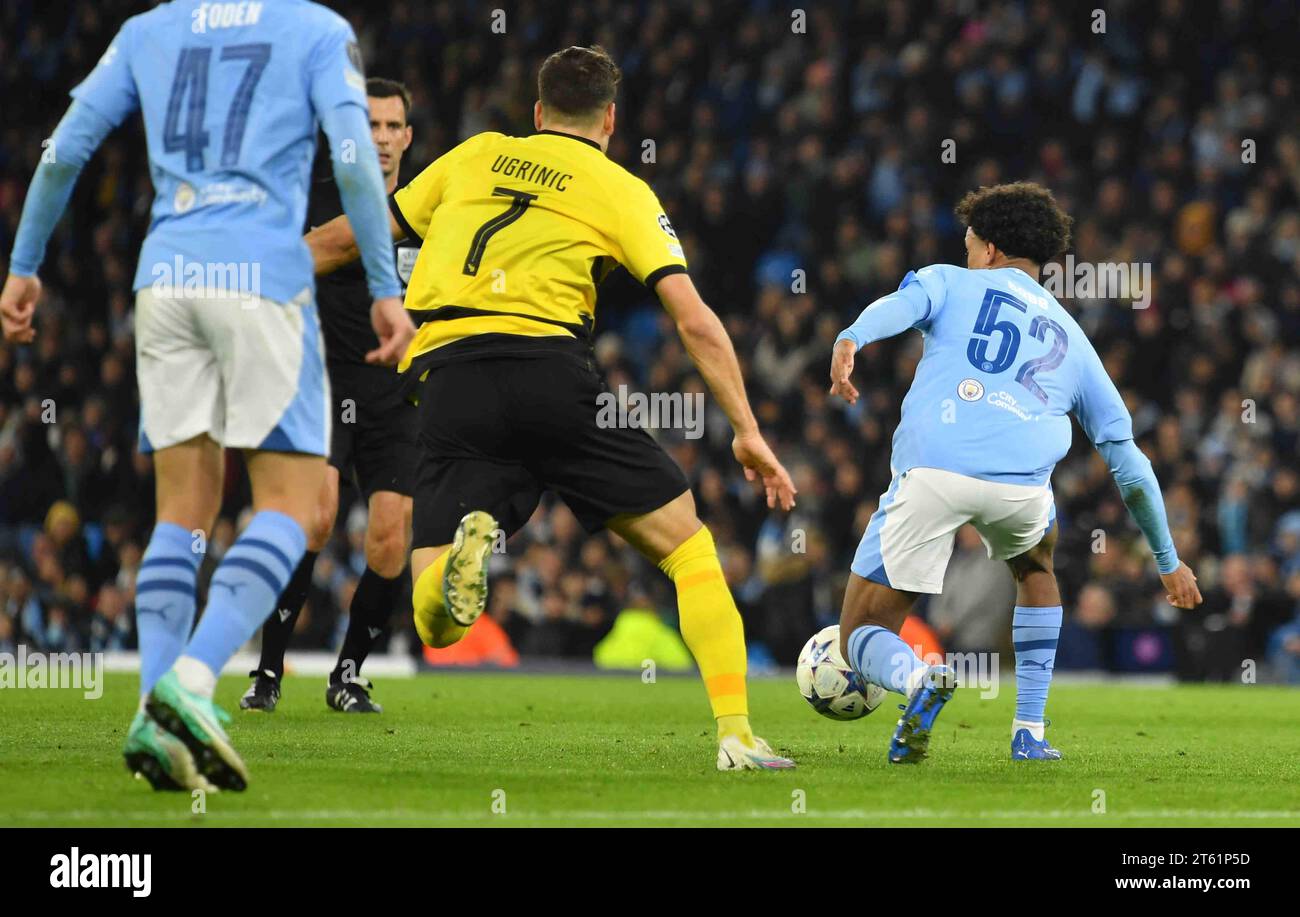 Manchester, UK. 07th Nov, 2023. Oscar Bobb in action during the UEFA ...