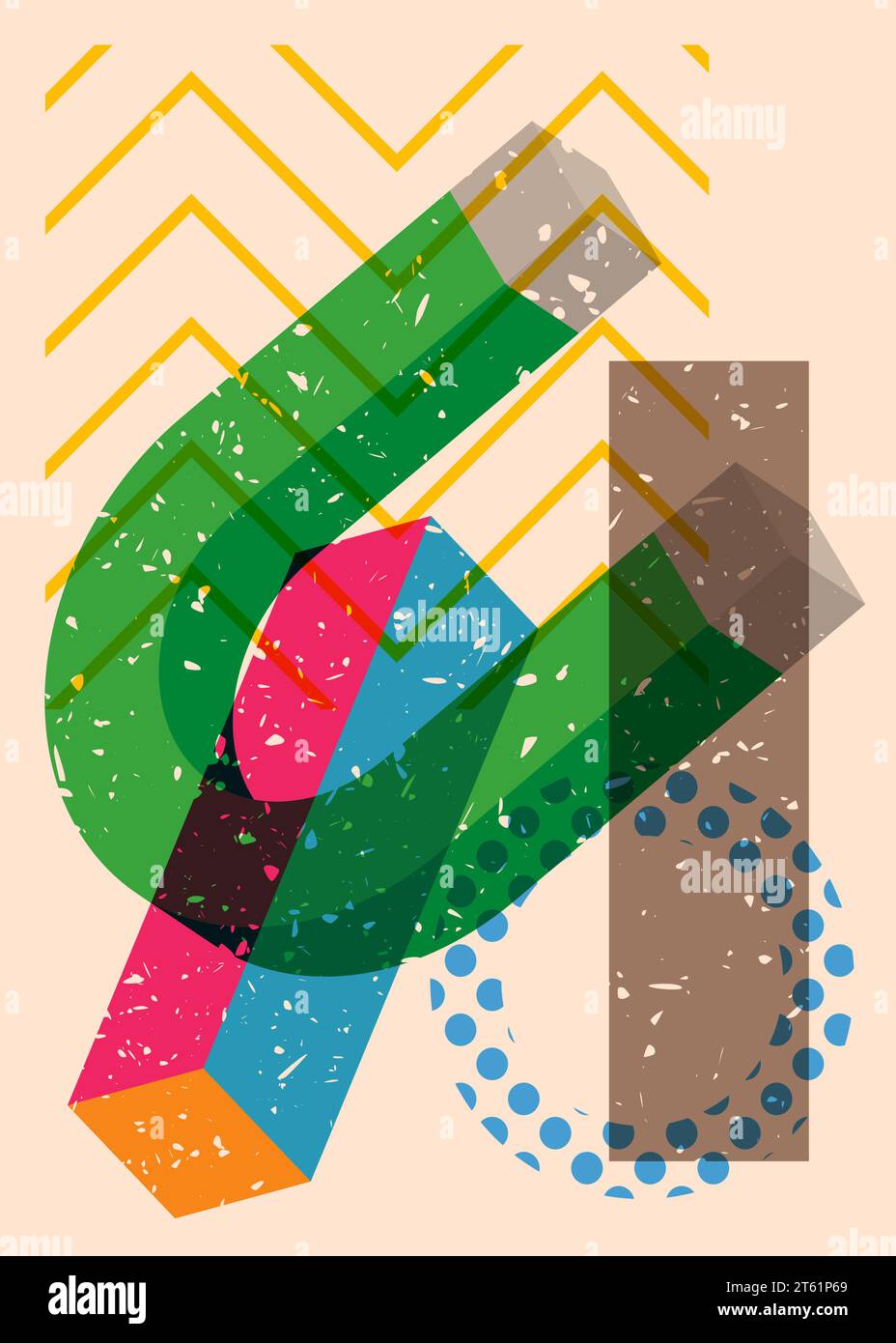 Risograph magnet with geometric shapes. Horseshoe Magnet with objects ...