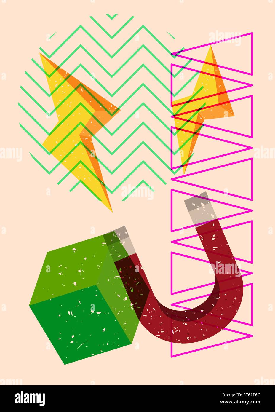 Risograph magnet with geometric shapes. Horseshoe Magnet with objects in trendy riso graph print ...