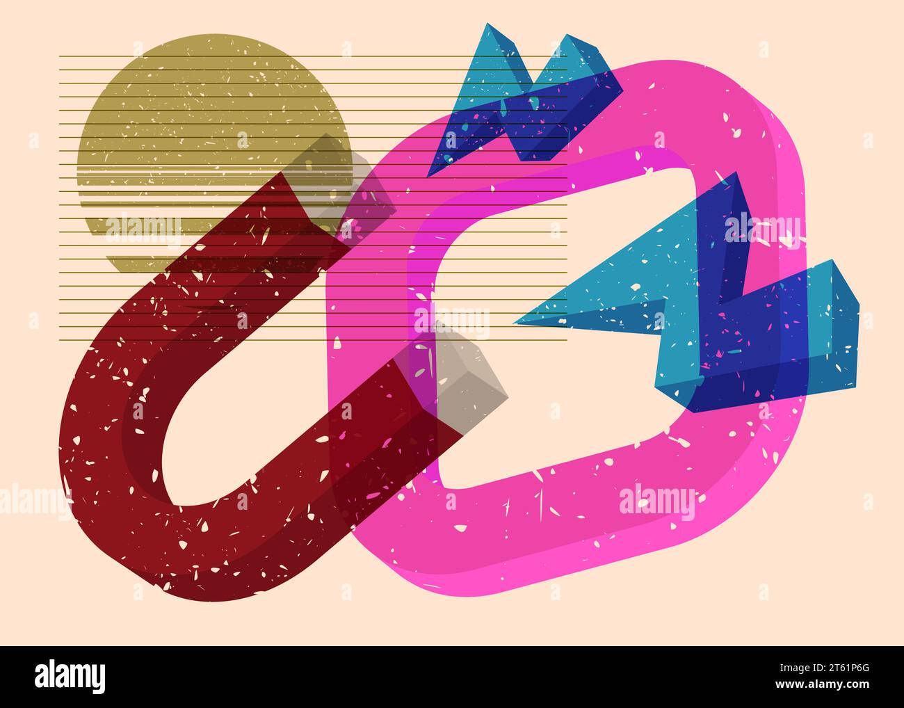 Risograph magnet with geometric shapes. Horseshoe Magnet with objects ...