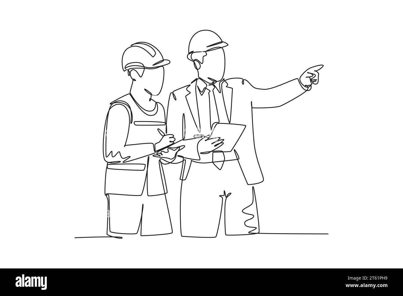 Single one line drawing of young architect and house builder discussing ...