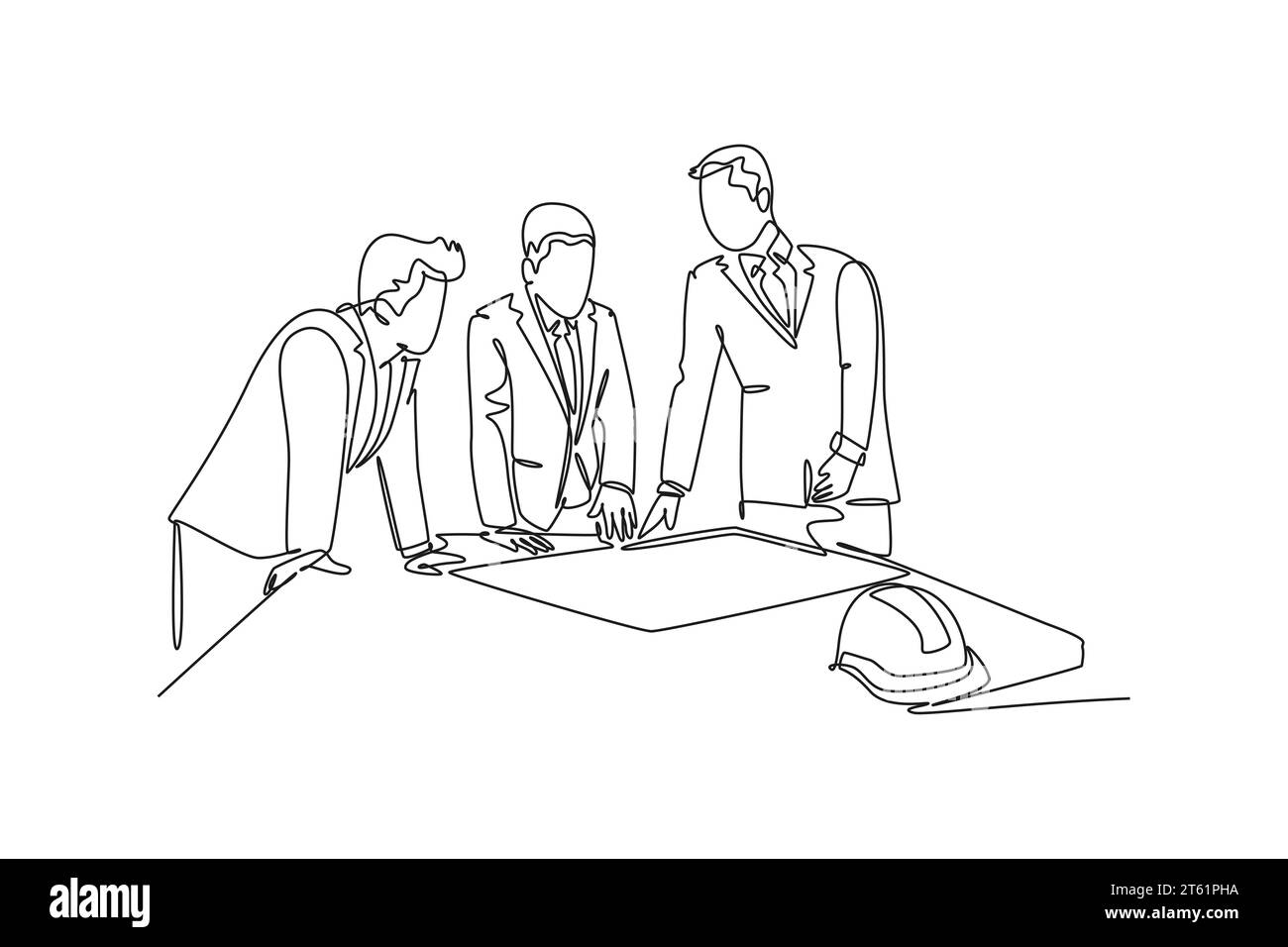 Single one line drawing young workers talking seriously about company ...