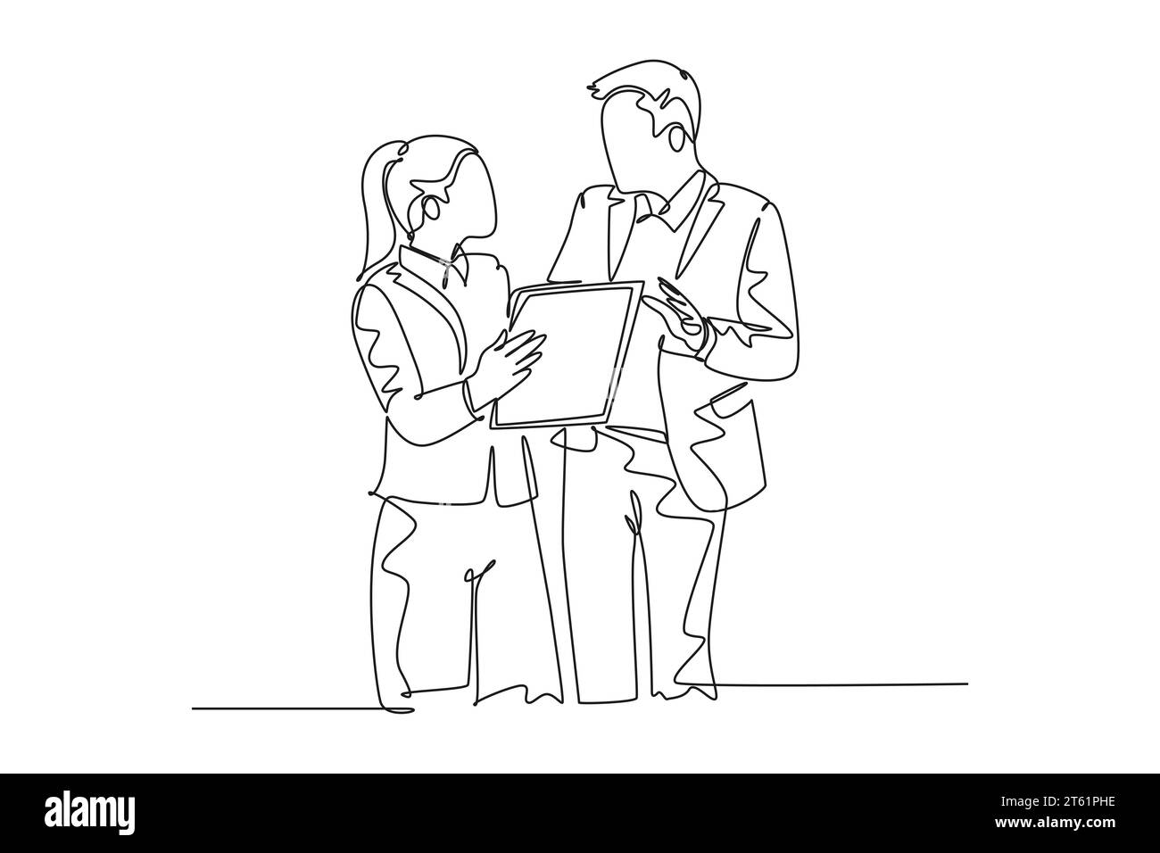 Male professional discussing female Black and White Stock Photos ...