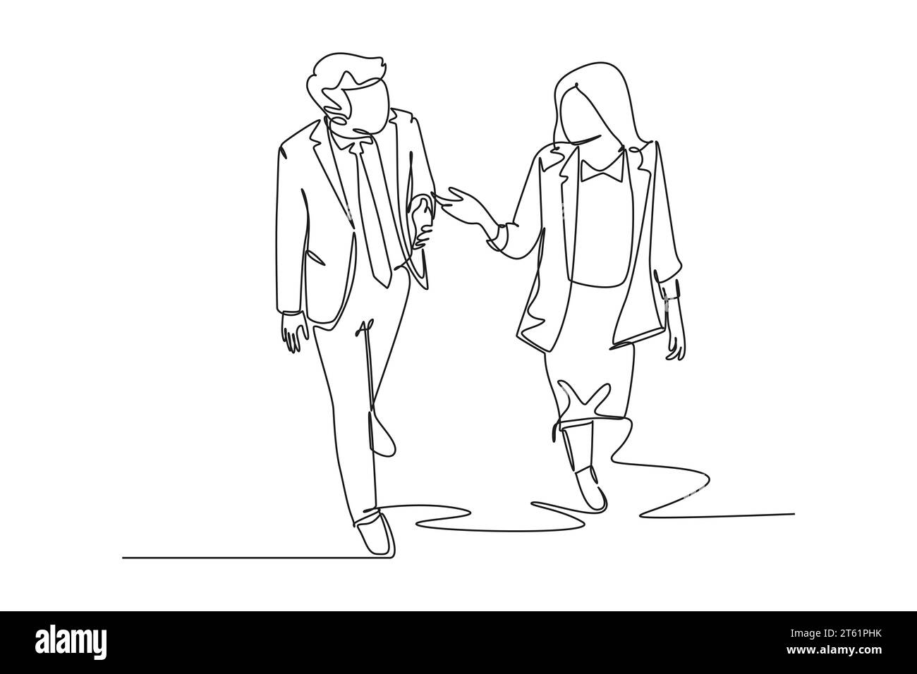 Continuous one line drawing of two business colleagues discussing about ...