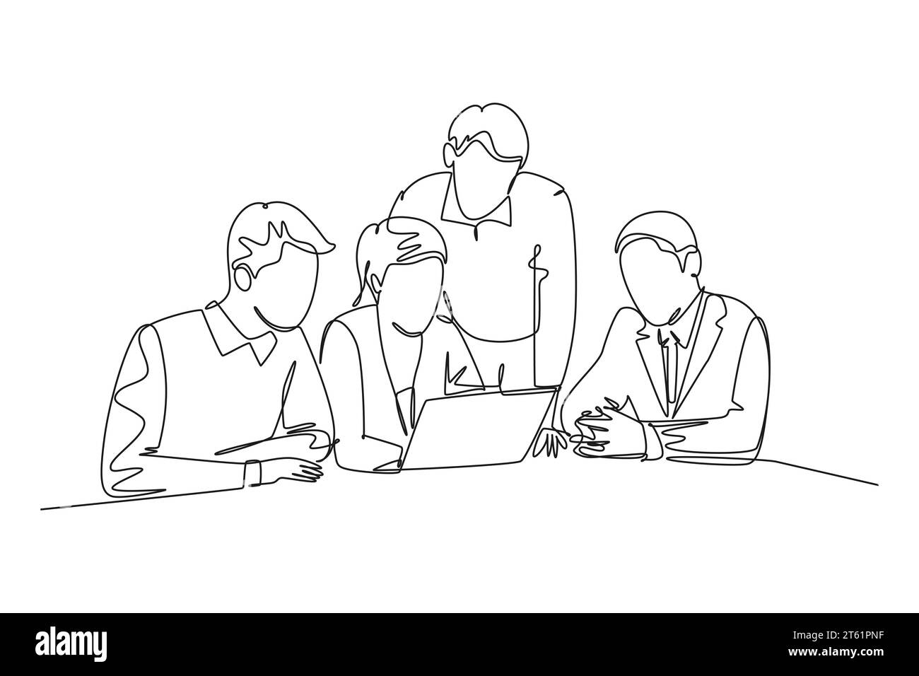 Continuous one line drawing young business man and business woman ...