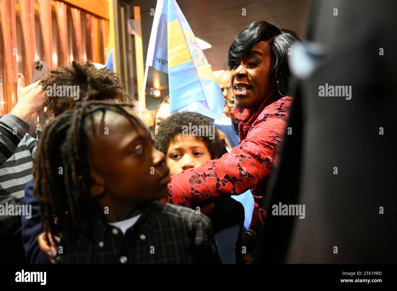 Philadelphia, United States. 07th Nov, 2023. Amidst a group of school ...