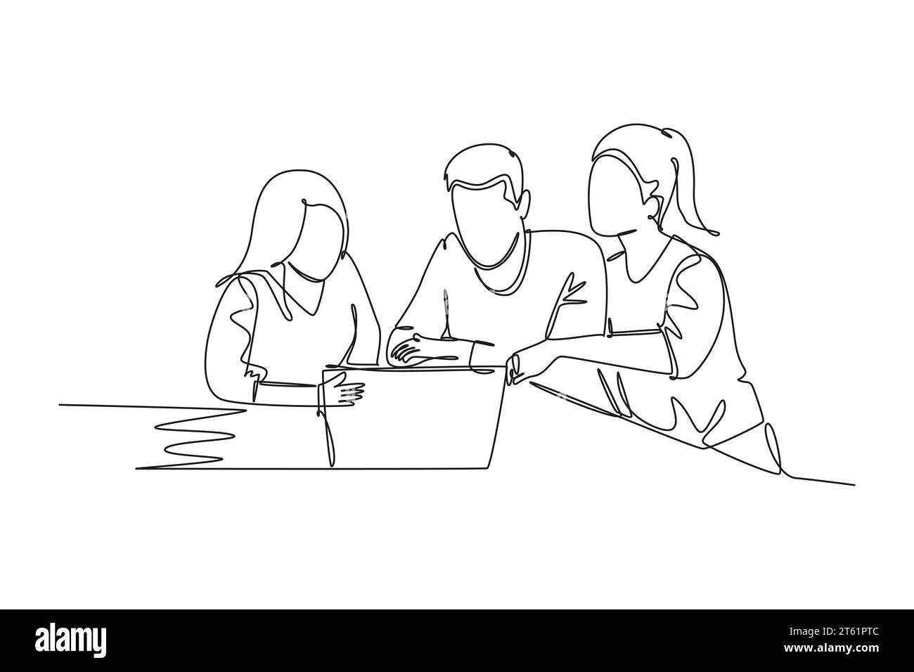 Single continuous line drawing young business man and business woman ...