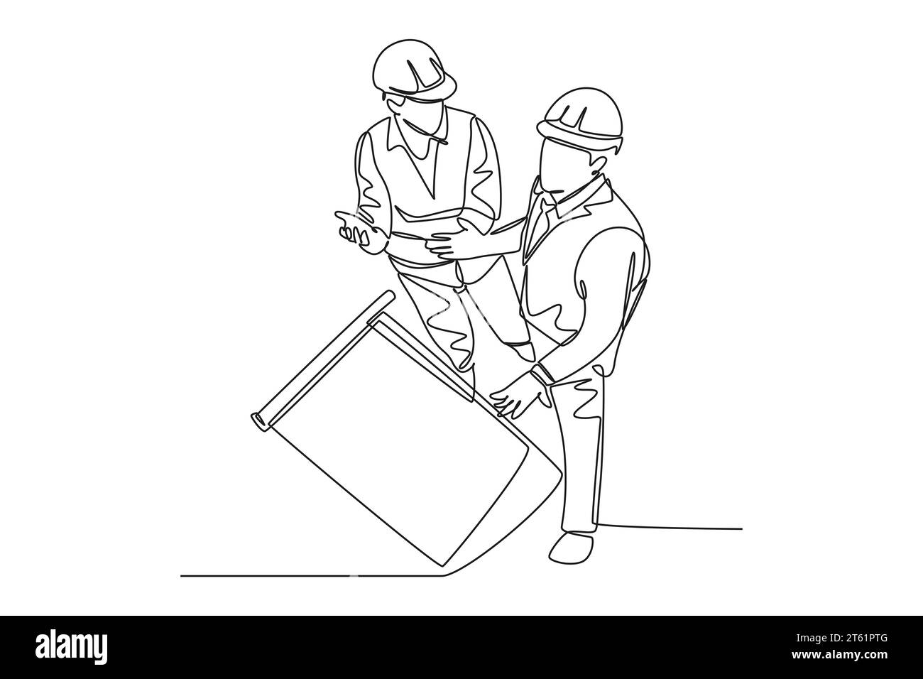 Single continuous line drawing of young architect and foreman ...