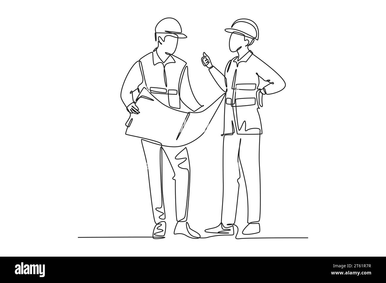 Single continuous line drawing of young architect explaining building ...