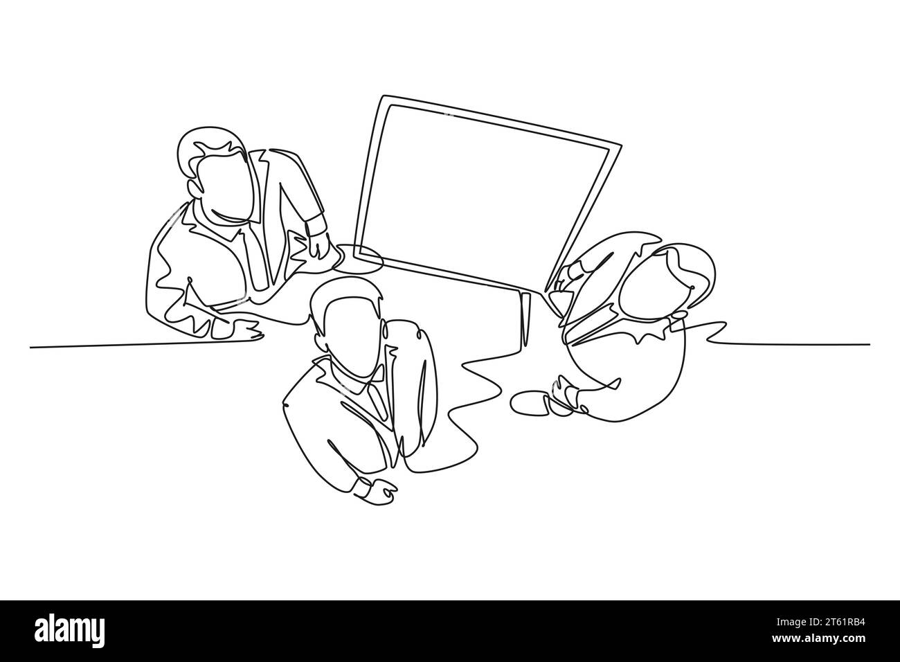 Single one line drawing top view of young happy business men meeting ...