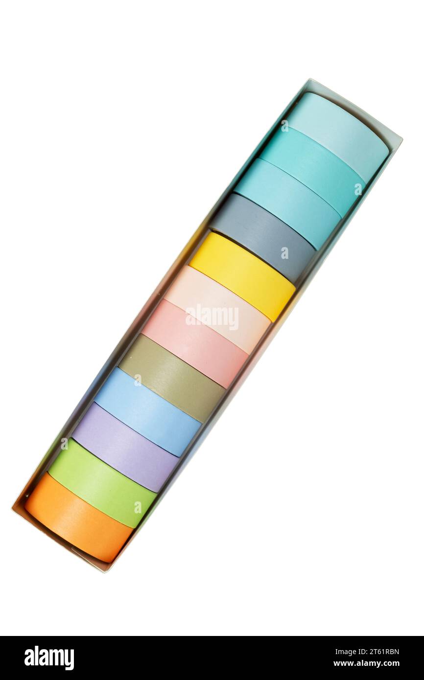 Colorful sticker paper tape with a white background Stock Photo - Alamy