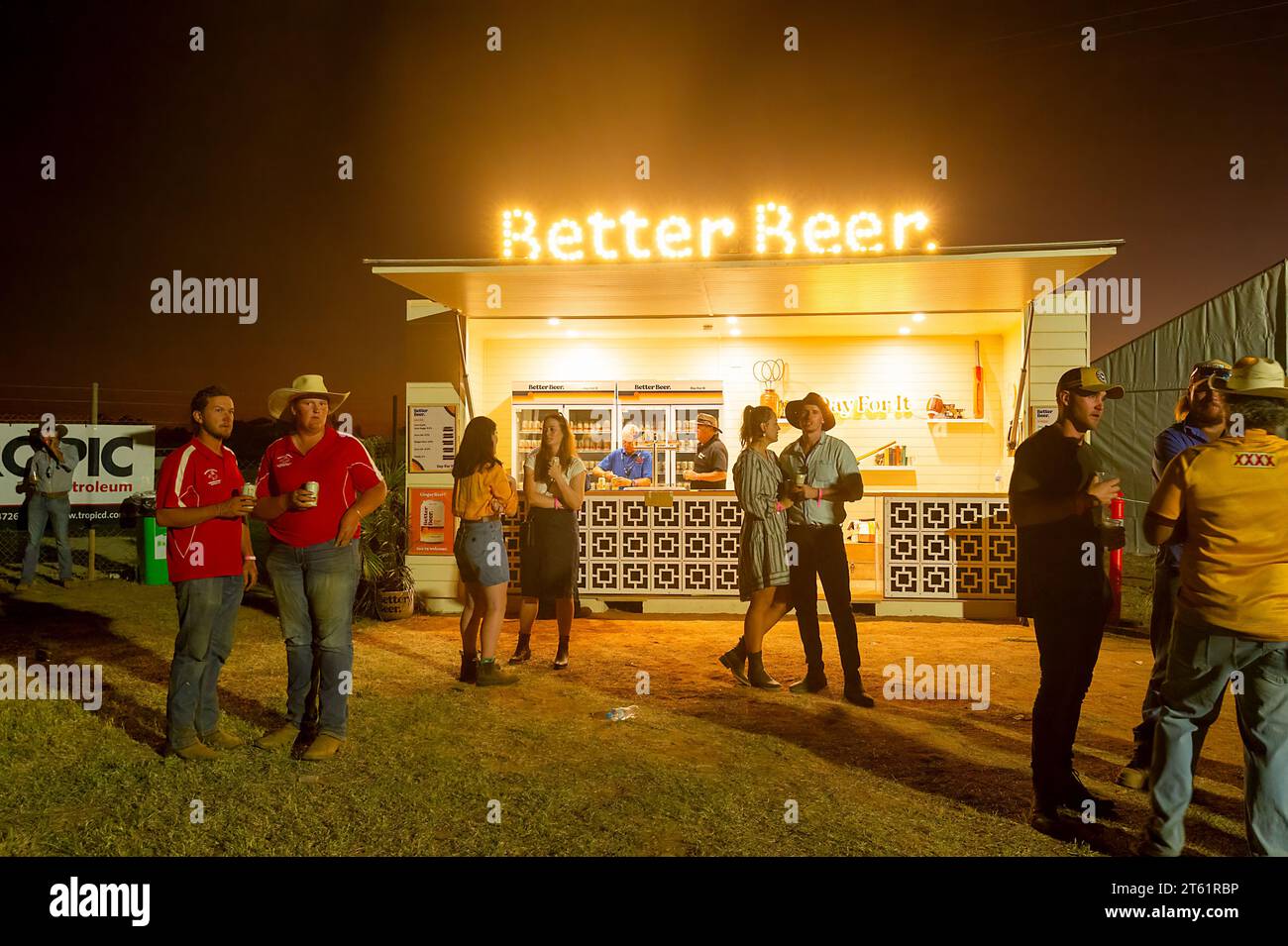People drinking beer standing outside the Better Beer Bar at the Boulia ...