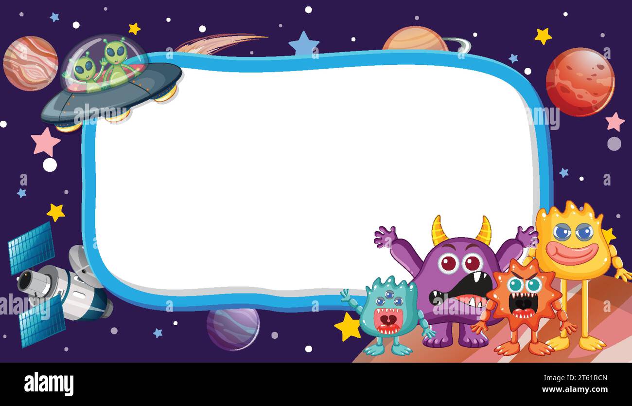 A vector cartoon illustration of an alien monster surrounded by an ...