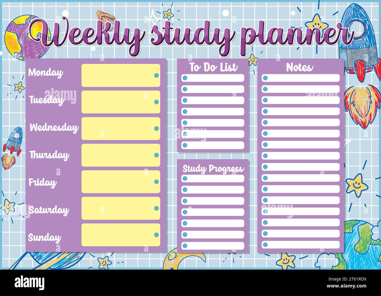 A vector cartoon illustration of a student's lesson plan and to-do list ...